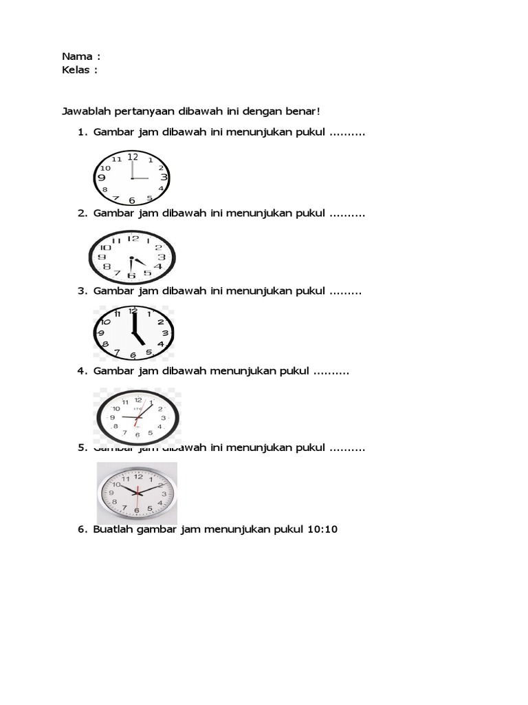 Worksheet MTK Jam | PDF