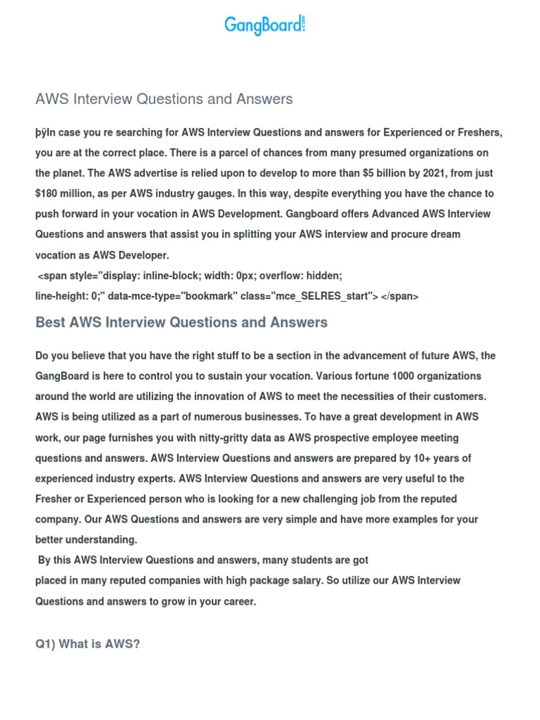 Best AWS Interview Questions and Answers | PDF | Cloud Computing ...