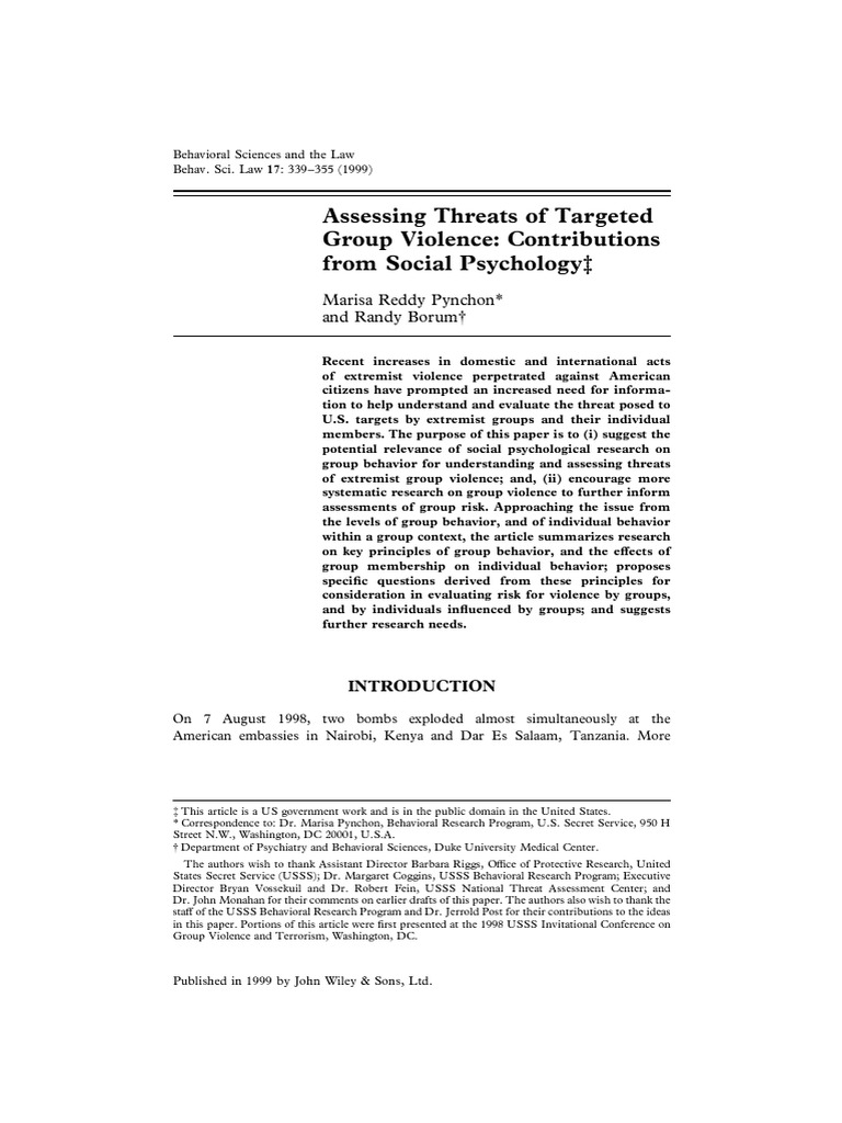 Assessing Threats of Targeted Group Violence: Contributions From Social ...