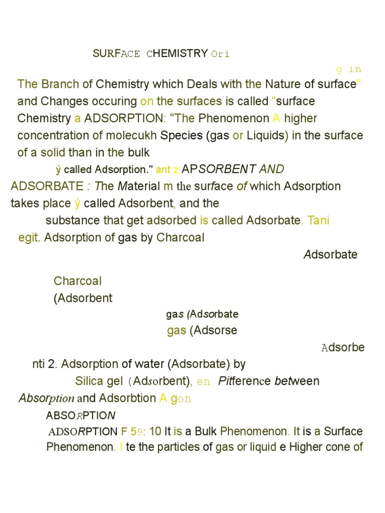 12 - Surface Chemistry (Notes) | Download Free PDF | Adsorption | Catalysis
