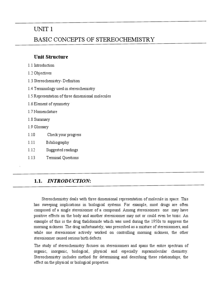 Unit 1 Basic Concepts of Stereochemistry | PDF | Chirality (Chemistry) | Isomer