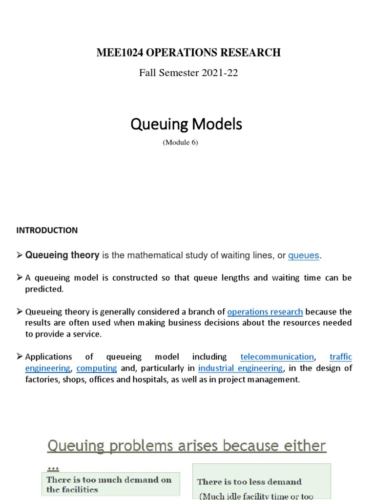Queuing Models: Mee1024 Operations Research | PDF | Applied Mathematics | Systems Science