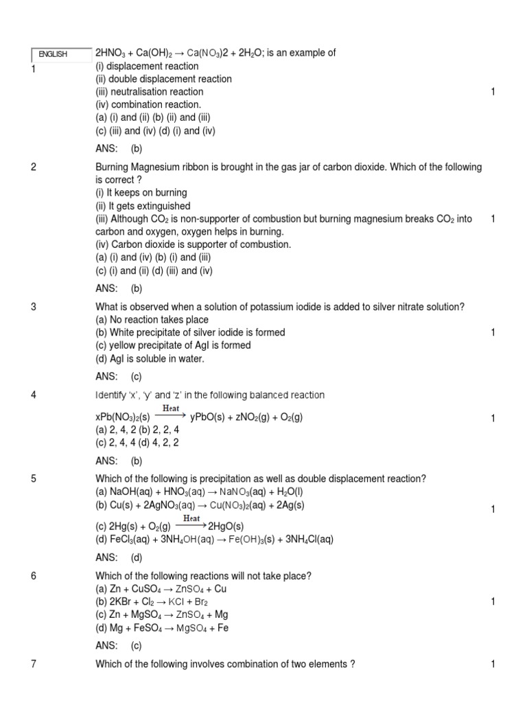 Chemical Reactions and Their Types | PDF | Acid | Hydrochloric Acid