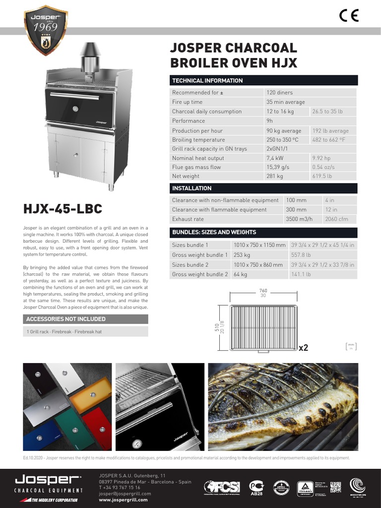 Josper Charcoal Broiler Oven HJX: Technical Information | PDF ...