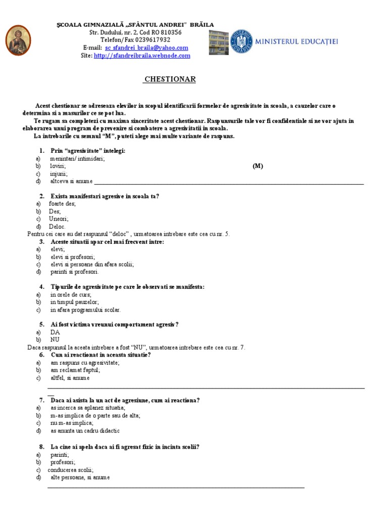 Chestionar Violenta | PDF