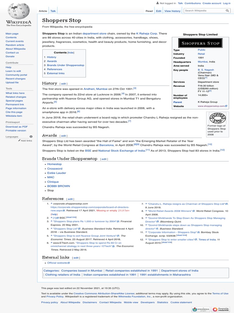 Shoppers Stop - Wikipedia | PDF