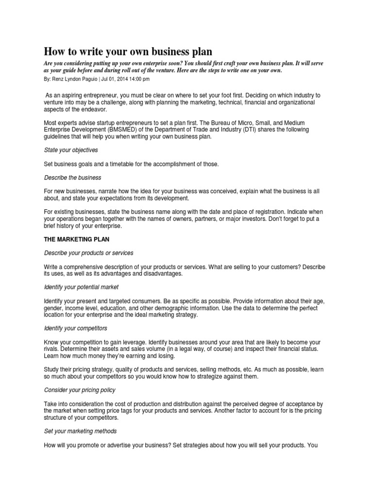 How To Write Your Own Business Plan | PDF | Pricing | Marketing