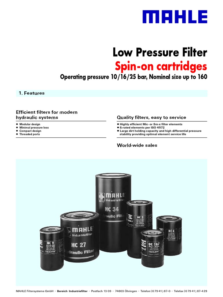Low Pressure Filter: Spin-On Cartridges | PDF | Filtration | Valve