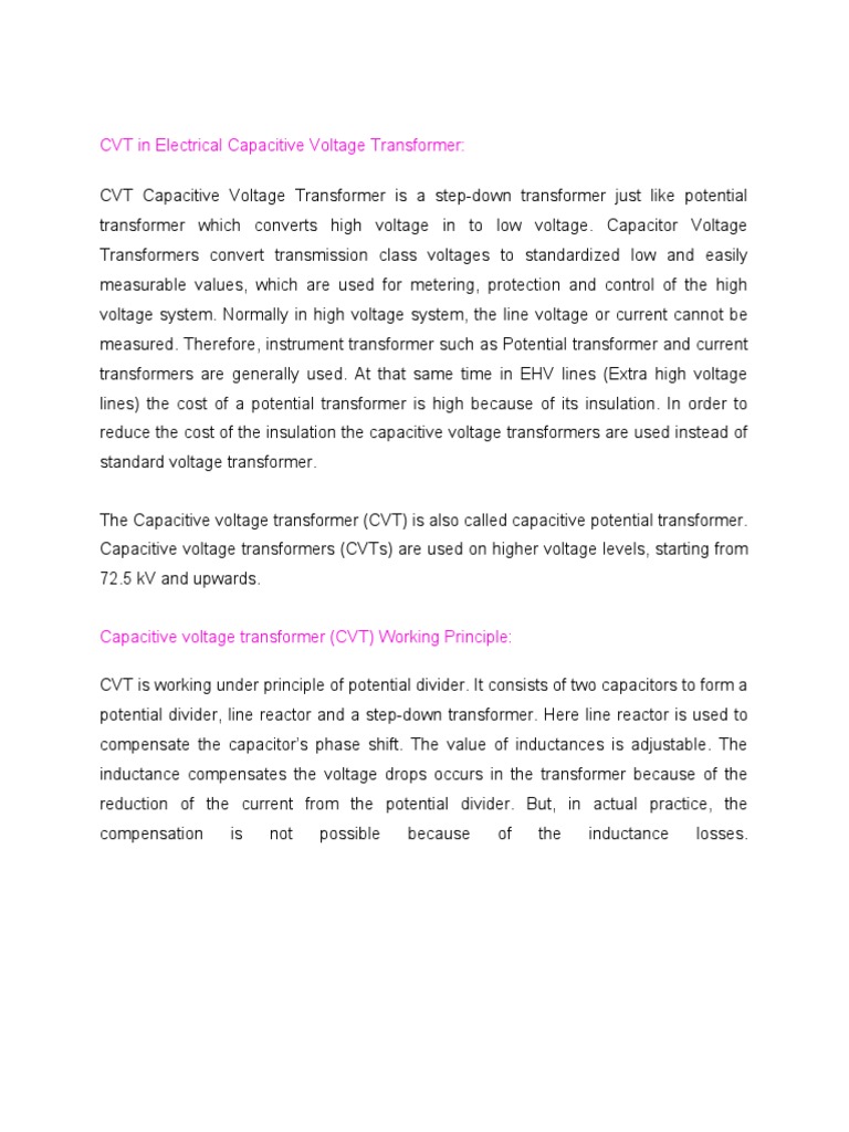 CVT in Electrical Capacitive Voltage Transformer | PDF | Transformer ...