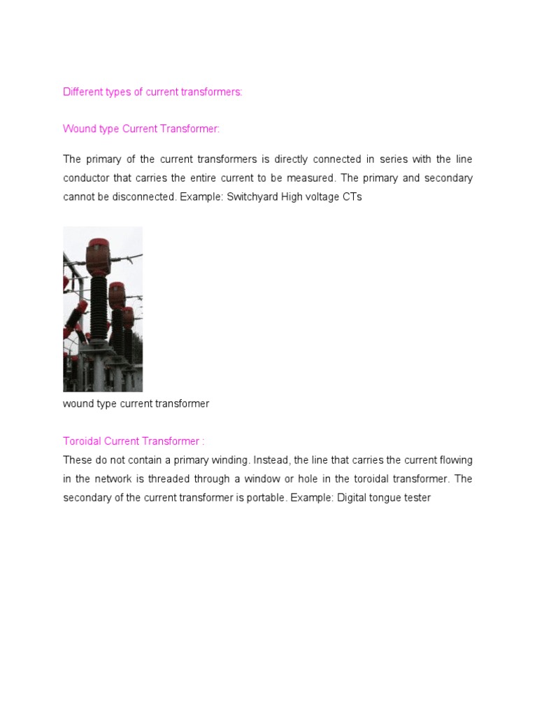 Types of Current Transformers Explained | PDF
