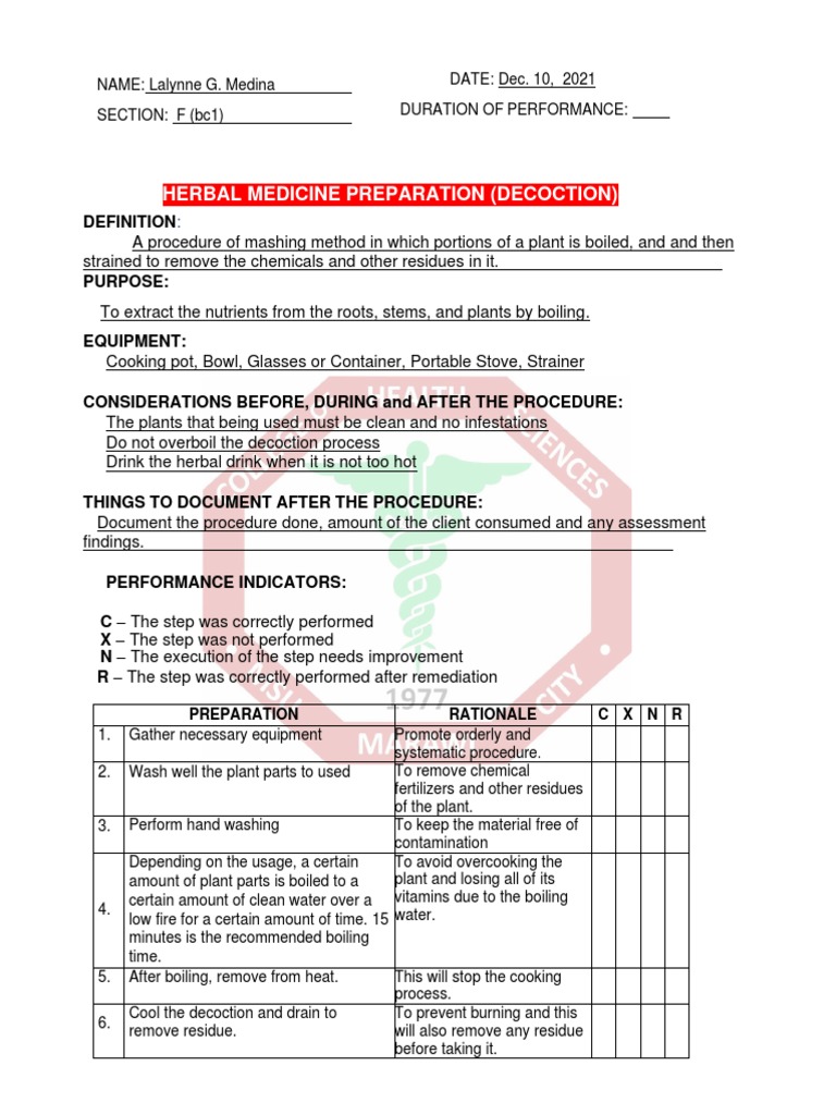 Herbal Medicine Preparation (Decoction) : Preparation Rationale C X N R ...