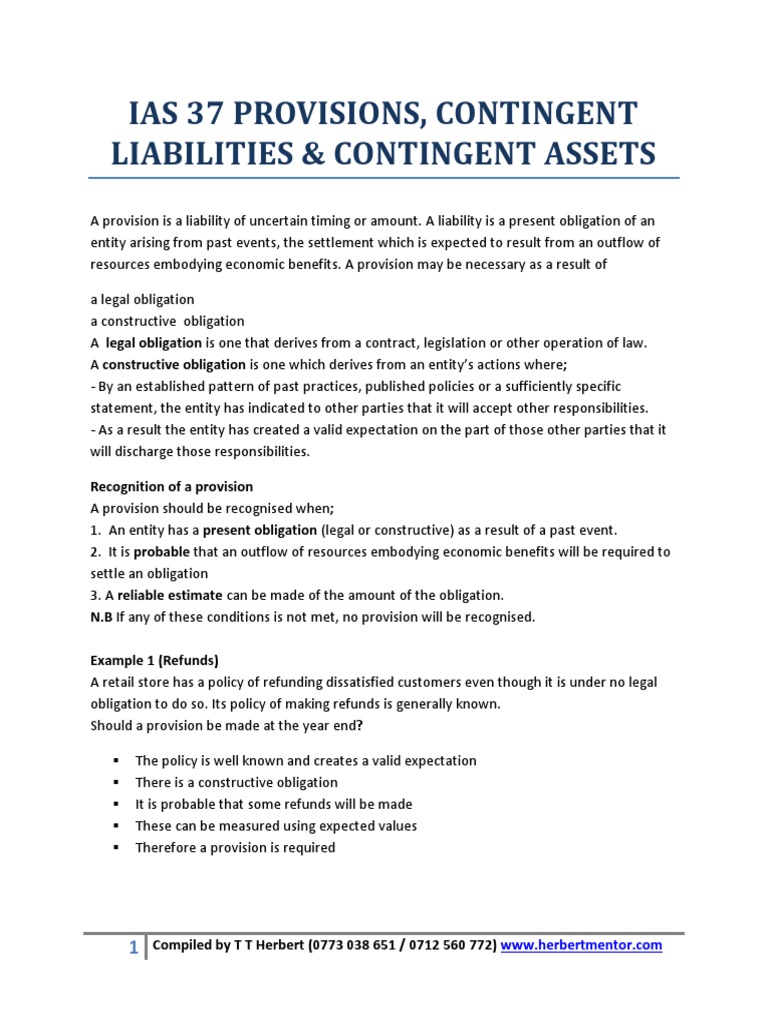 Ias 37 Provisions, Contingent Liabilities & Contingent Assets | PDF ...