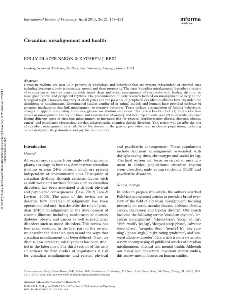Circadian Misalignment and Health | PDF | Circadian Rhythm | Sleep