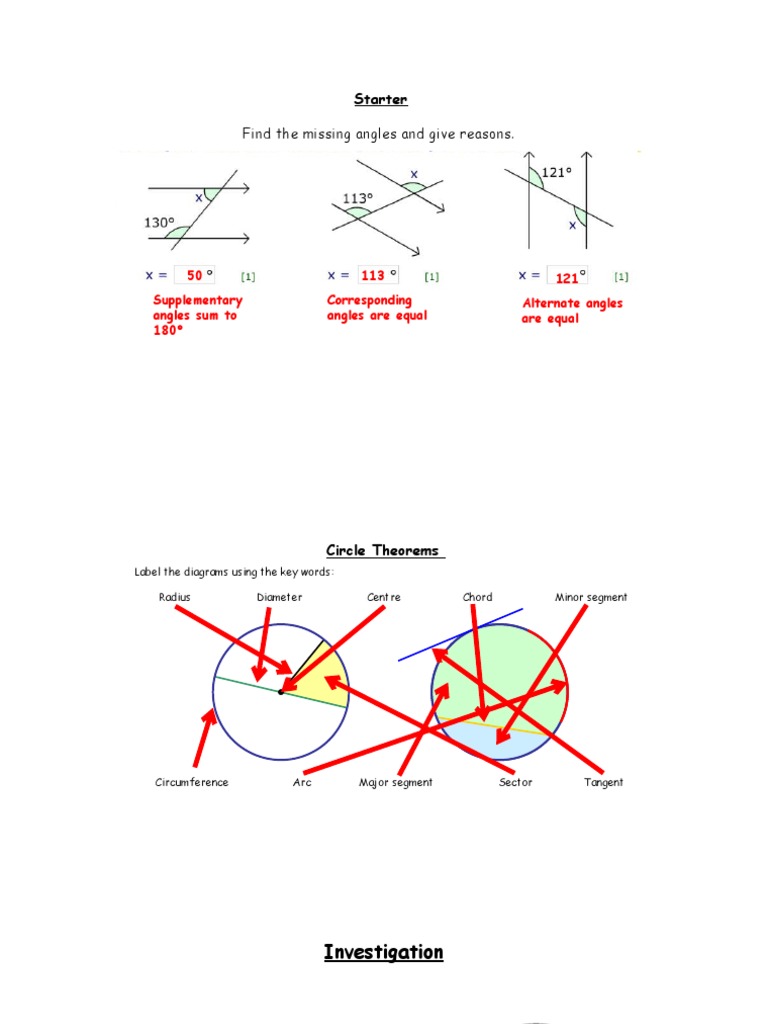Find The Missing Angles and Give Reasons.: Starter | PDF | Circle | Angle