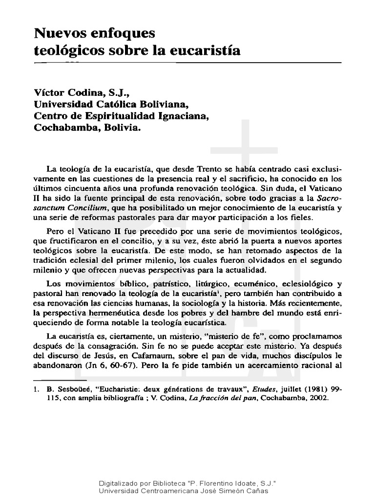 Victor Codina Nuevos Enfoque Eucaristia | PDF | eucaristía | Jesús