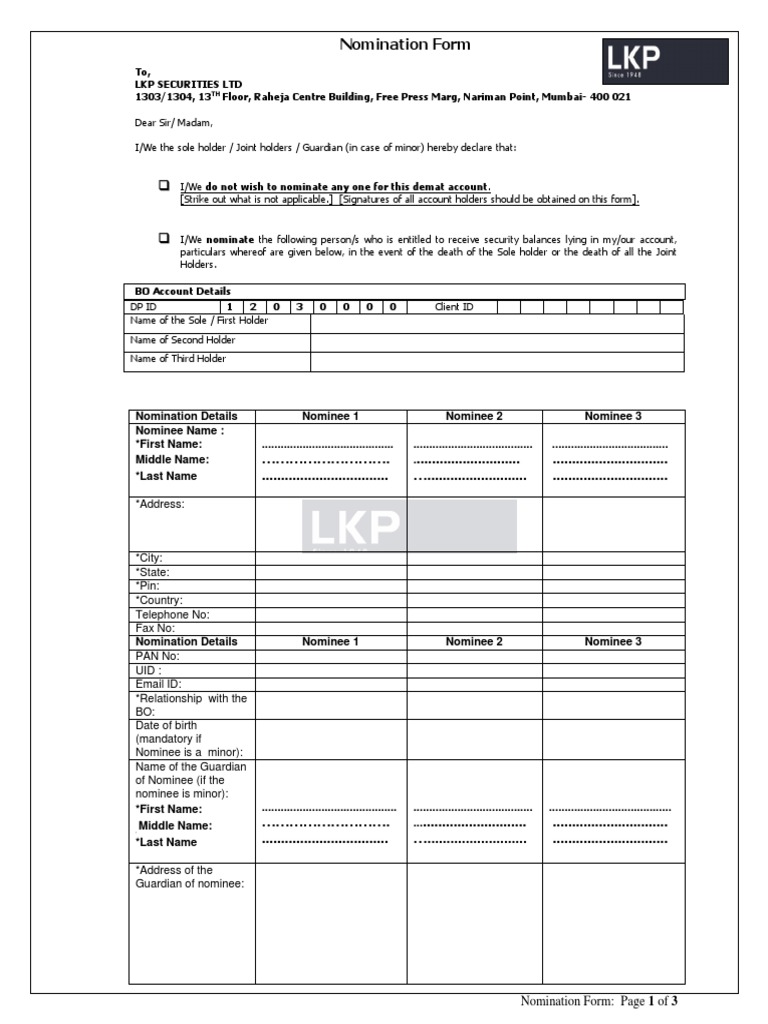NEW Nomination Form | PDF | Securities (Finance)
