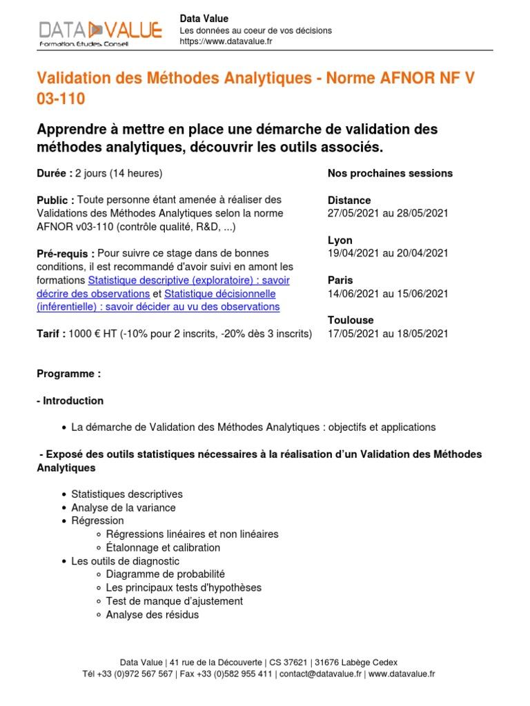 Validation des Méthodes NF V03-110 | PDF | Statistiques | Science
