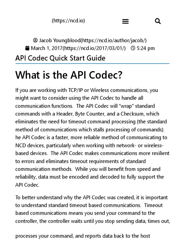 API Codec Quick Start Guide - NCD - Io | PDF | Codec | Code