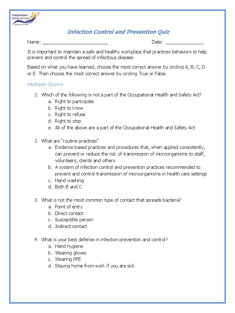 22.0 Infection Control and Prevention Quiz | PDF | Infection ...