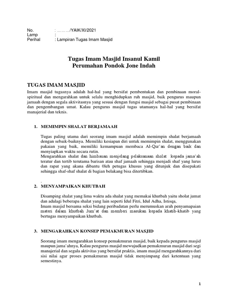 Tugas Imam Masjid 211126 | PDF