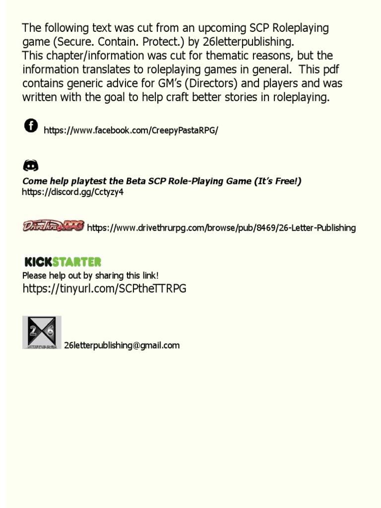 Come Help Playtest The Beta SCP Role-Playing Game (It's Free!) | PDF ...