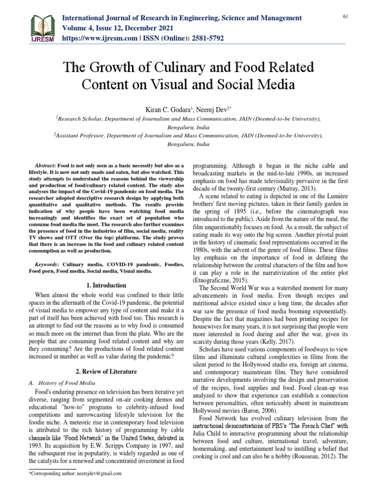 The Growth of Culinary and Food Related Content On Visual and Social ...