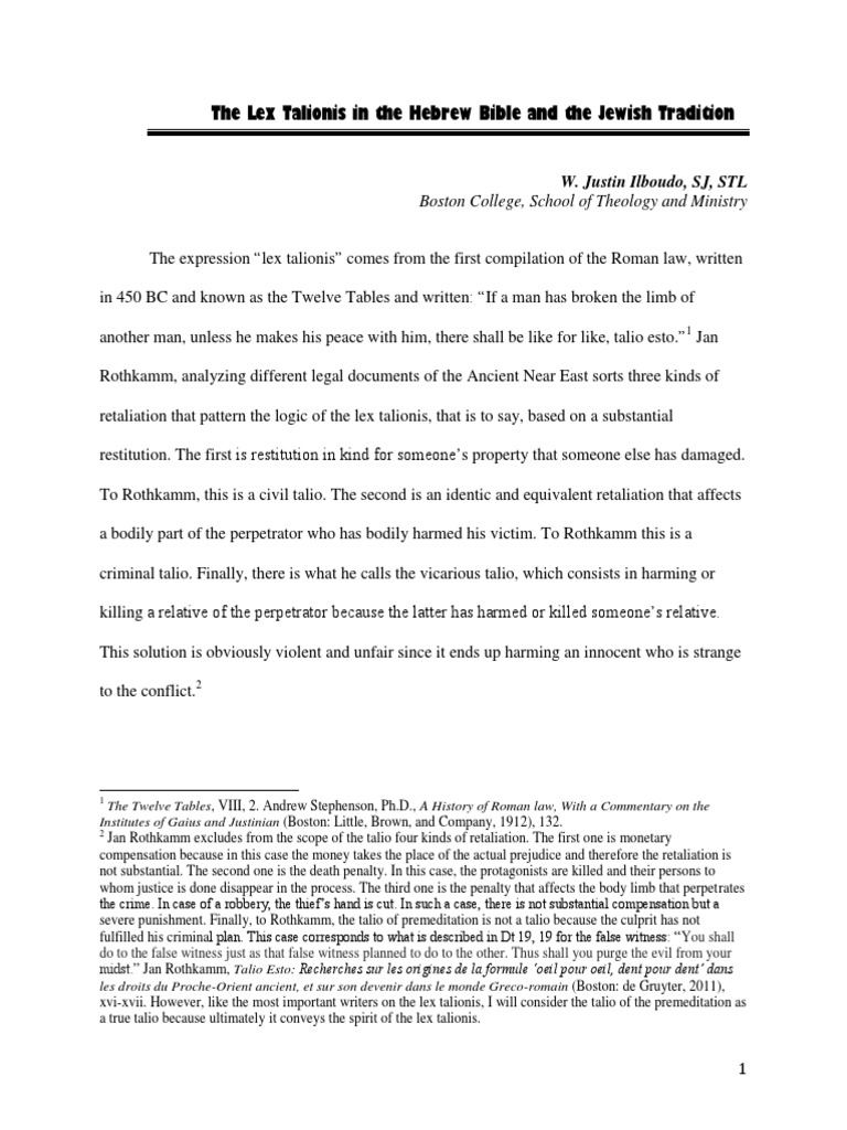 Lex Talionis in Hebrew Bible Context | PDF