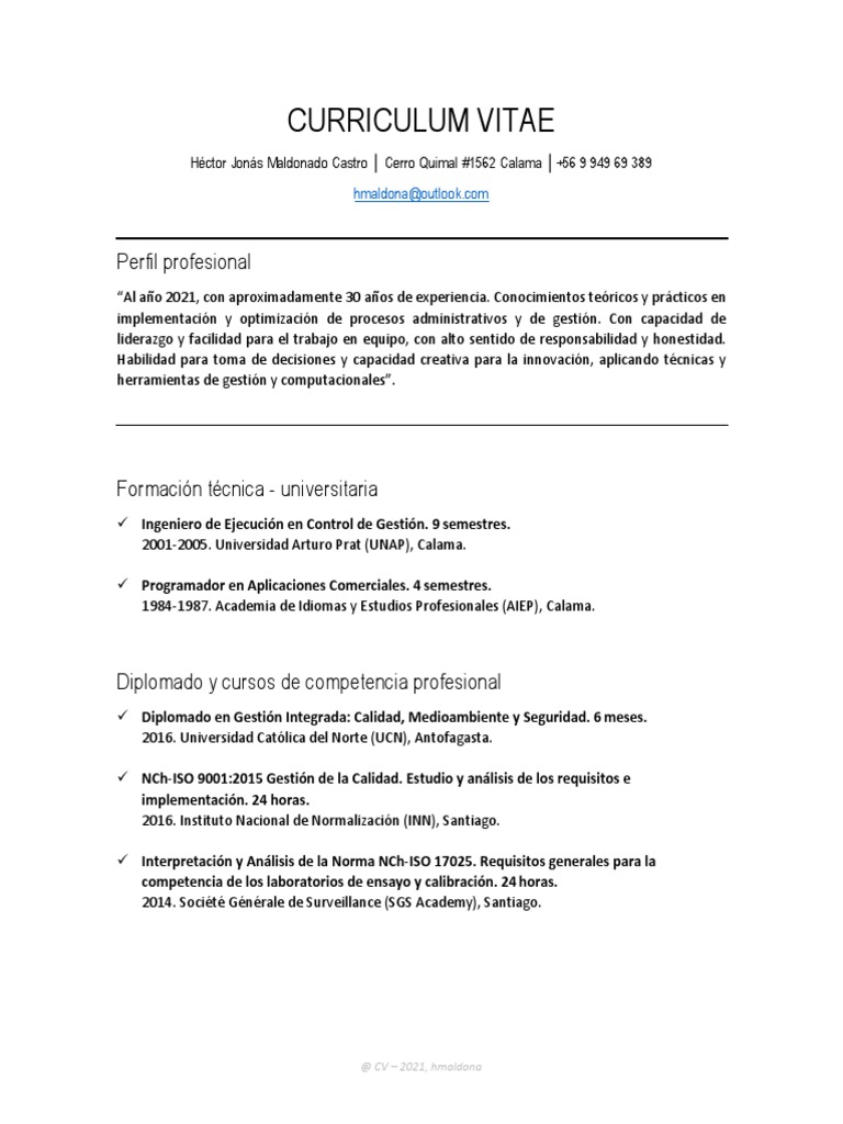 CV Hector Maldonado Castro - Administrativo | PDF | Informática | Sistema operativo