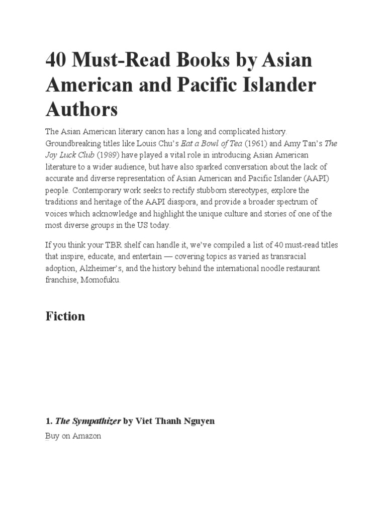 40 Must-Read Books by Asian American and Pacific Islander Authors | PDF ...
