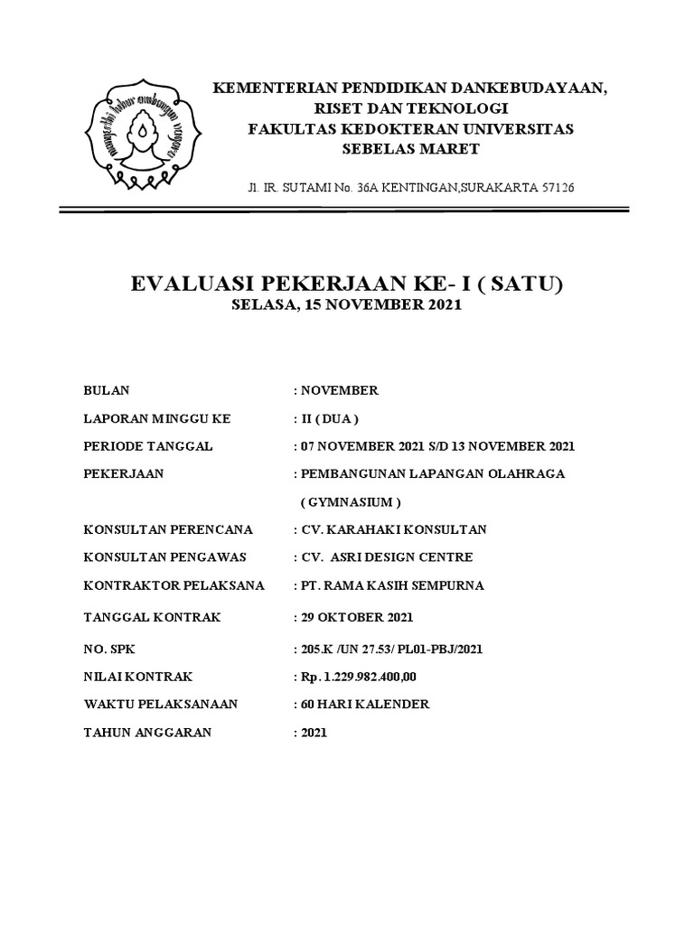 Laporan Progres Pembangunan Gymnasium UNS | PDF
