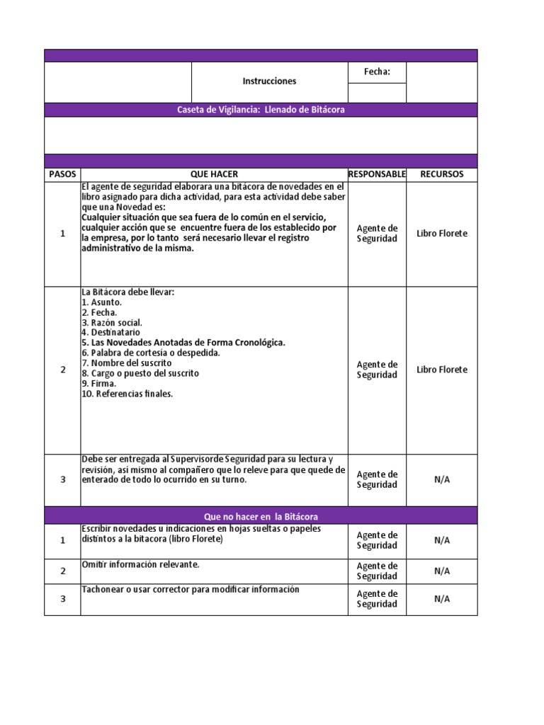 Llenado de Bitácora de Seguridad | PDF