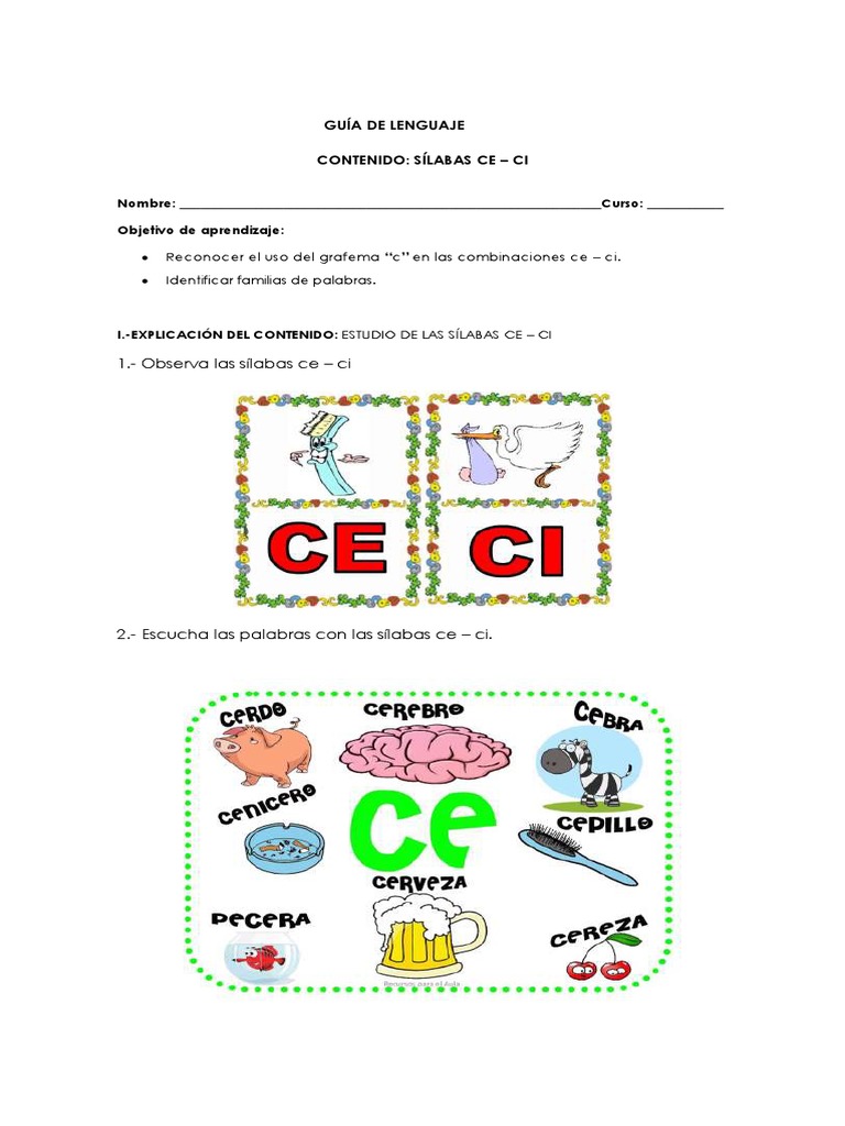 2.-lenguaje-GUIA-Na-3-SILABAS-CE-CI Final | PDF