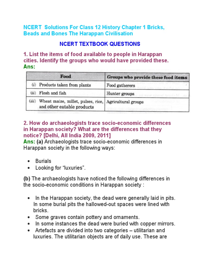 NCERT Solutions For Class 12 History Chapter 1 Bricks, Beads and Bones ...