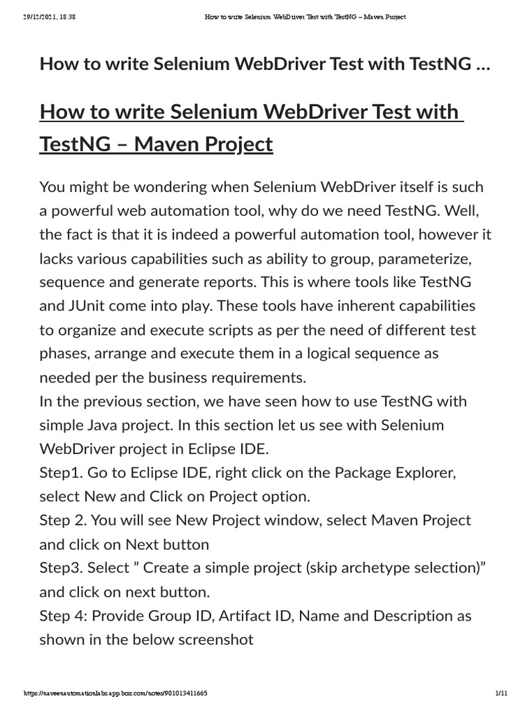 How To Write Selenium WebDriver Test With TestNG - Maven Project | PDF ...