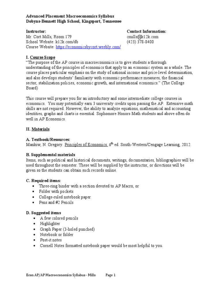 AP Macroeconomics Syllabus Overview | PDF | Inflation | Long Run And ...