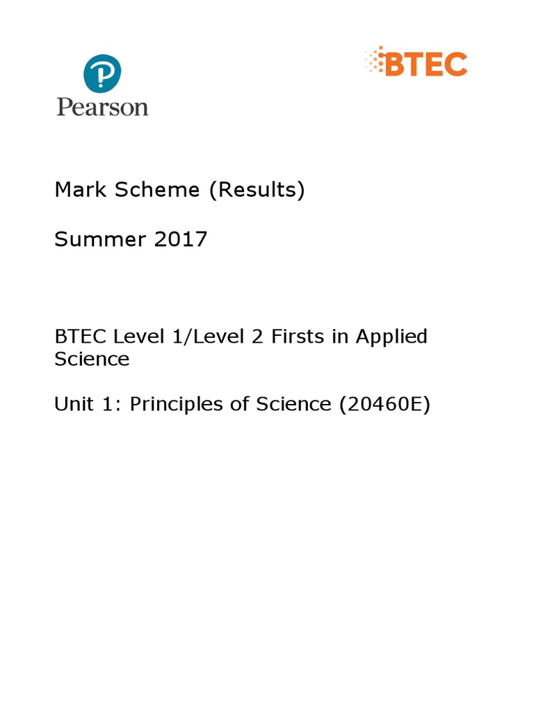 Mark Scheme (Results) Summer 2017: BTEC Level 1/level 2 Firsts in ...