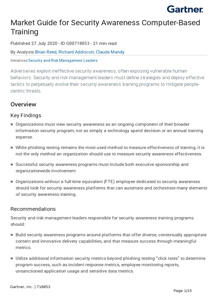 Market Guide For Security Awareness Computer-Based Training: Key ...