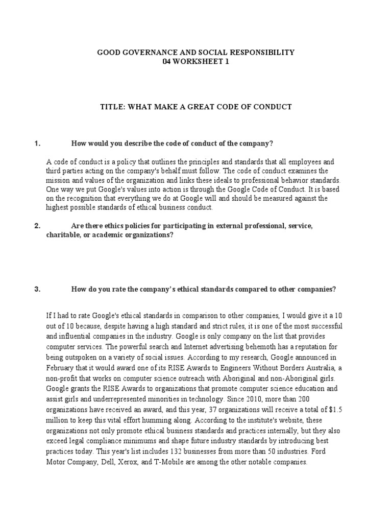 Good Governance and Social Responsibility 04 Worksheet 1: How Would You ...