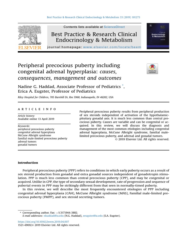 Peripheral Precocious Puberty Including Congenital Adrenal Hyperplasia