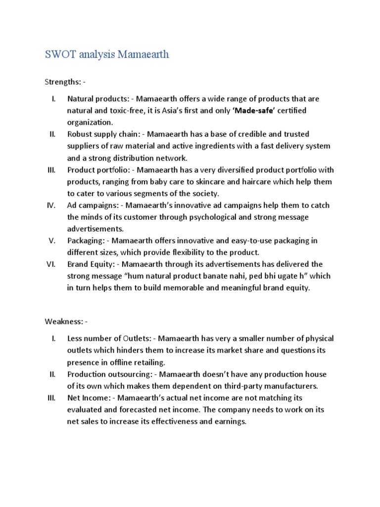 SWOT Analysis Mamaearth | PDF | Brand | Supply Chain