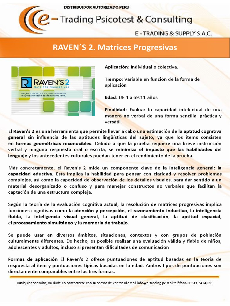 RAVEN S 2. Matrices Progresivas | PDF | Inteligencia | Evaluación