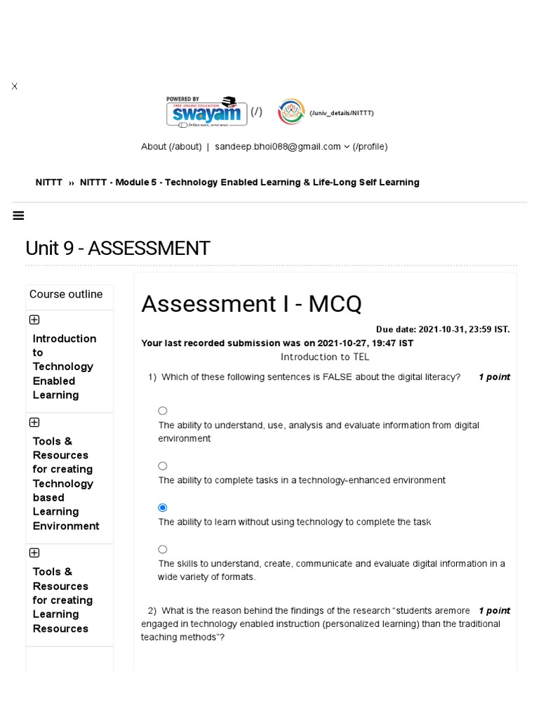 Assessment I - MCQ | PDF | Learning | Literacy