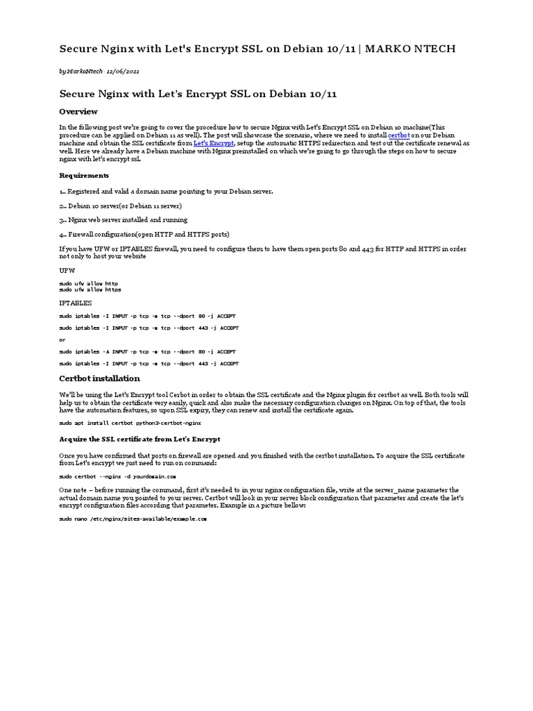 Secure Nginx With Lets Encrypt Ssl On Debian 10 11 Pdf Transport Layer Security Public
