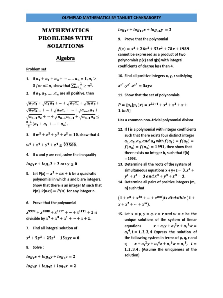Algebra: Mathematics Problems With Solutions | PDF | Circle | Triangle
