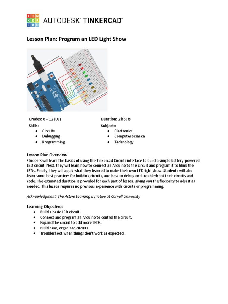 Arduino Tinker Cad PDF | Download Free PDF | Arduino | Lesson Plan