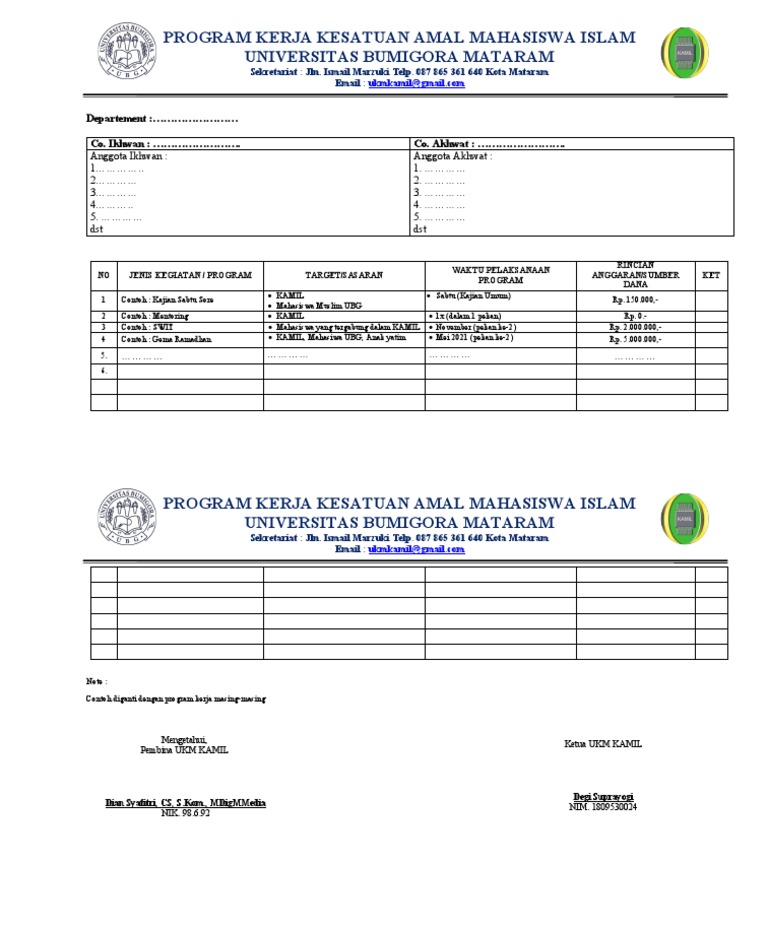 Format Program Kerja UKM KAMIL 2021 | PDF