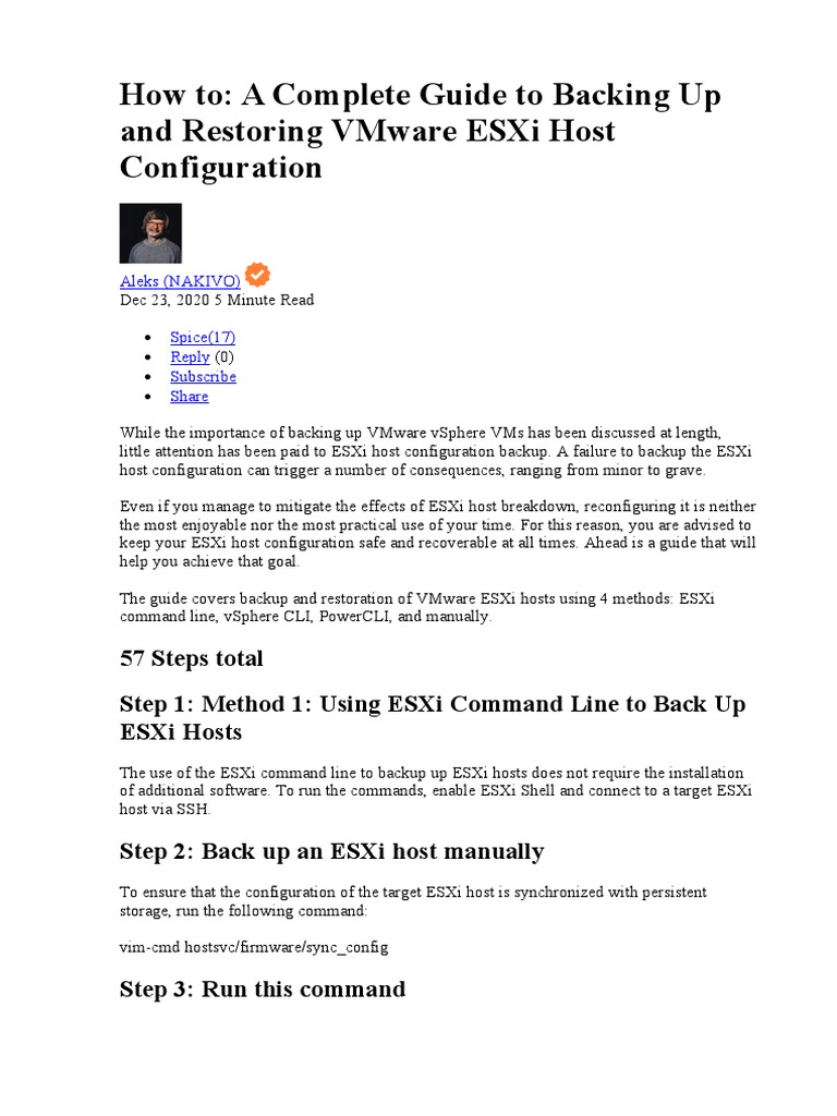 How To Back Up and Restore Esxi Host | Download Free PDF | Backup ...