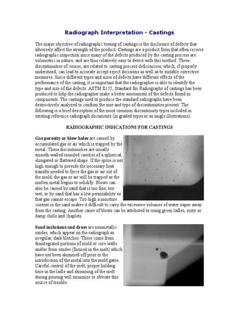 Radiographic Indications for Evaluating Casting Defects and Repair ...