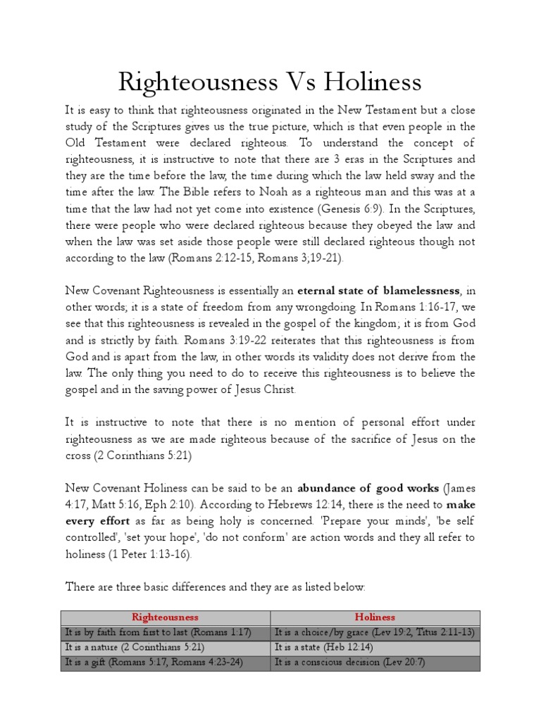 Righteousness Vs Holiness | PDF | Righteousness | Epistle To The Romans