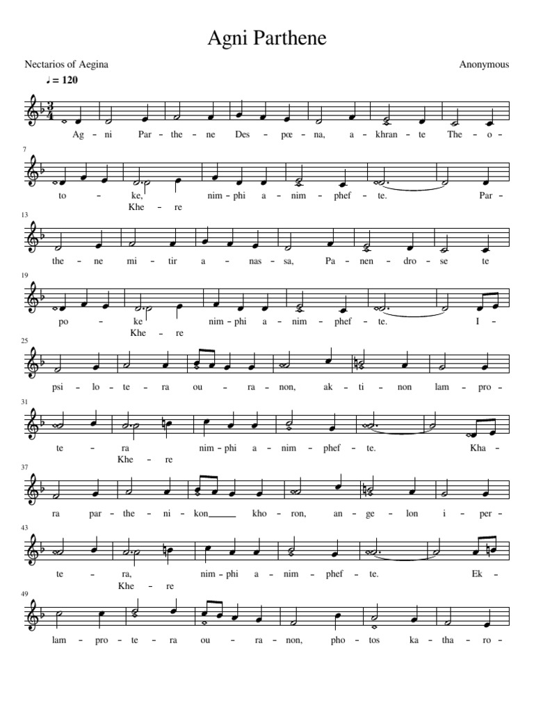 Agni Parthene: Lyrics and Music | PDF